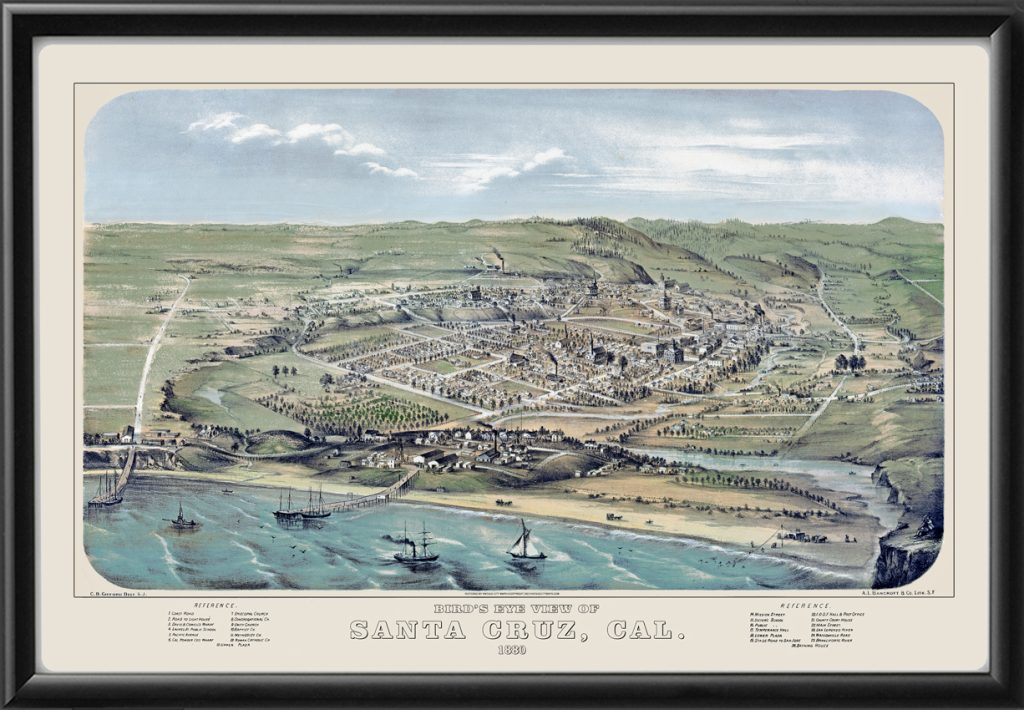 Santa Cruz CA 1880 Restored Map | Vintage City Maps