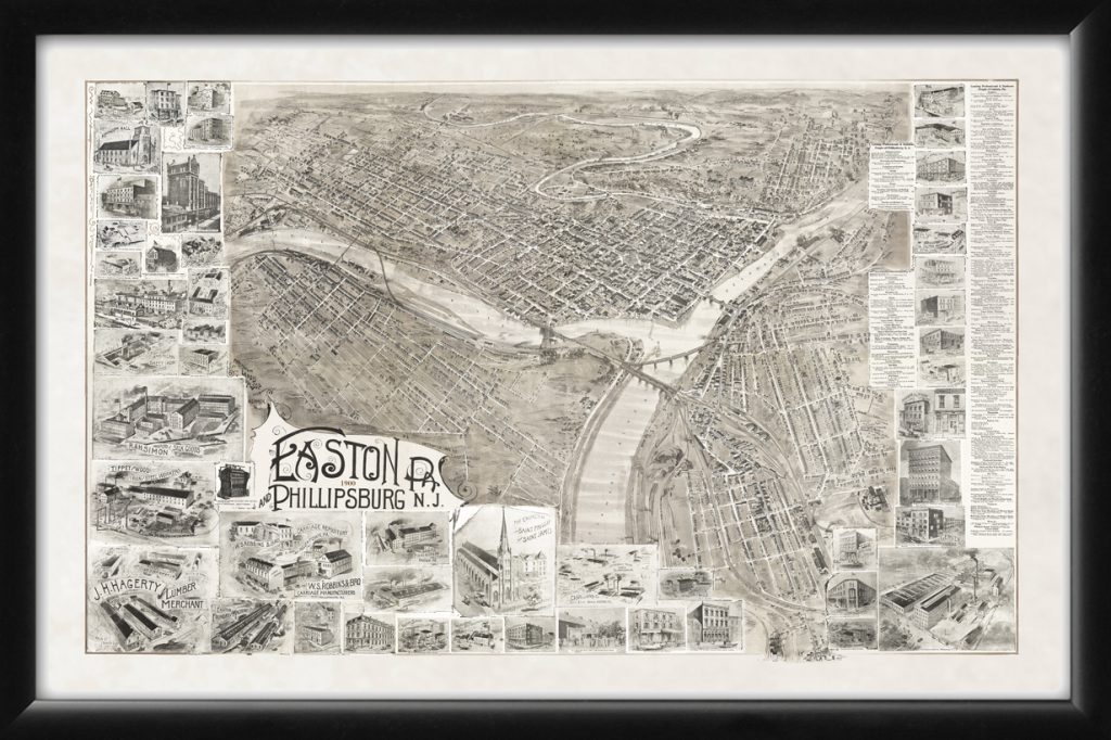 Easton PA & Phillipsburg NJ 1900 Restored Map | Vintage City Maps