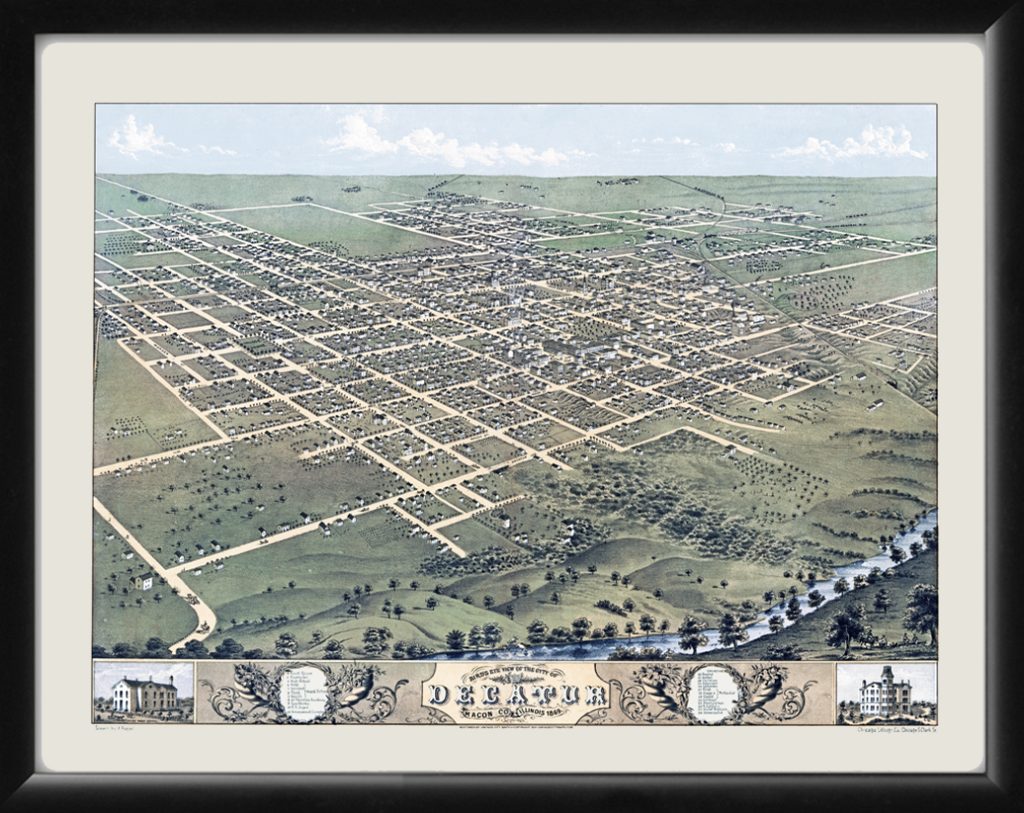 Decatur IL 1869 Restored Map | Vintage City Maps