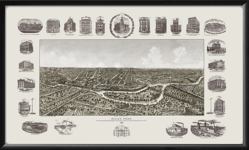 Dallas TX 1892 Restored Bird's Eye View Map | Vintage City Maps