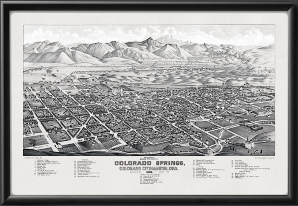 Colorado Springs CO 1890 - Pikes Peak Panorama Restored Map | Vintage ...