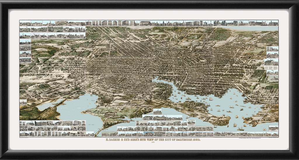 Baltimore MD 1870 Restored Map | Vintage City Maps