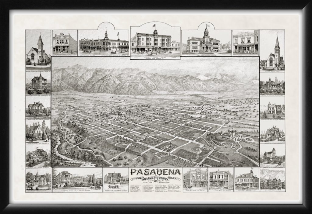 Pasadena CA 1885 - Restored Bird's Eye View Map | Vintage City Maps