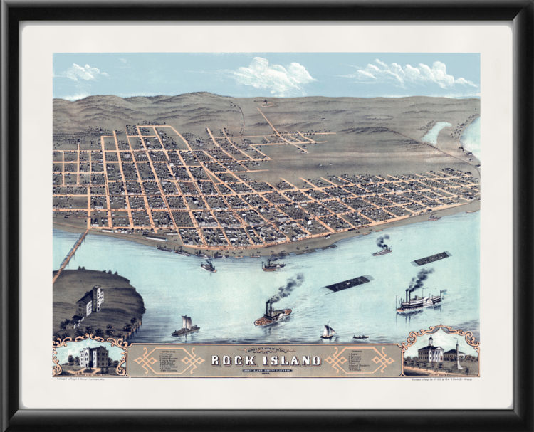 Rock Island IL 1869 Restored Map | Vintage City Maps