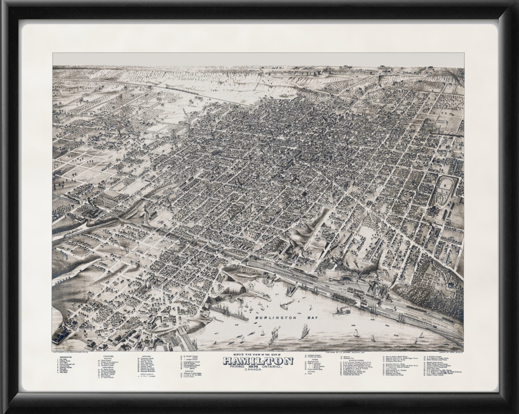 Hamilton Ontario Canada 1876 Restored Map | Vintage City Maps