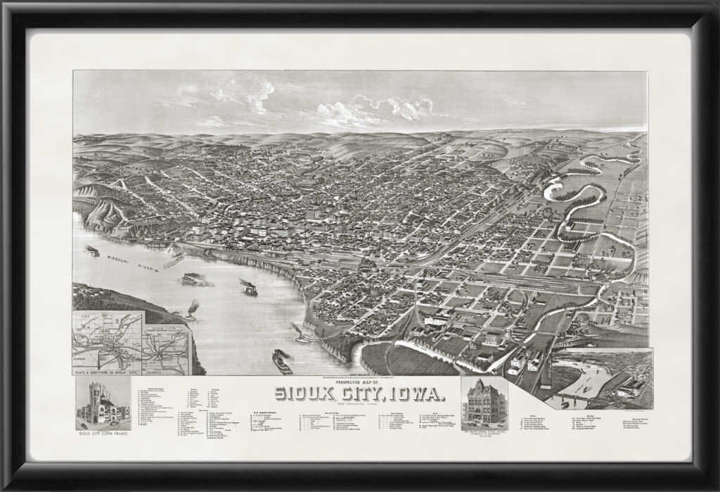 Sioux City IA 1888 Restored Map | Vintage City Maps