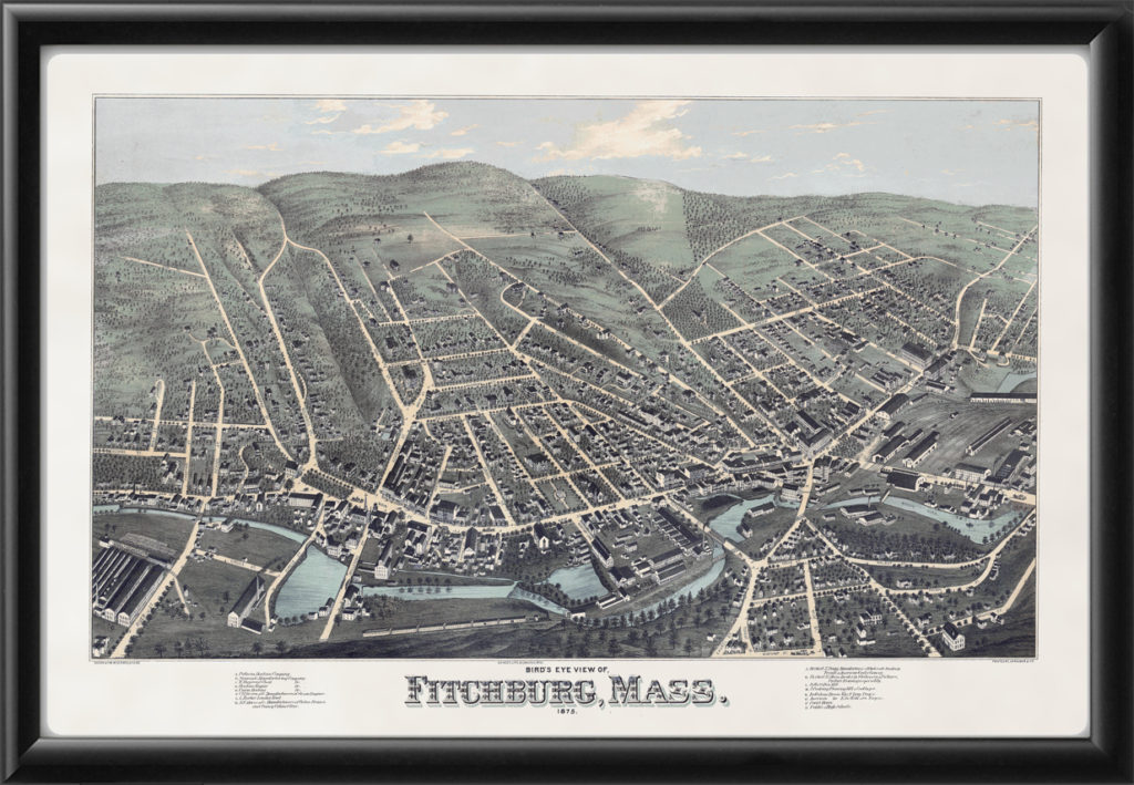 Fitchburg MA 1875 Restored Map | Vintage City Maps