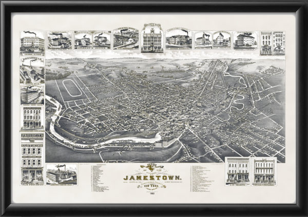 Jamestown NY 1882 Restored Map | Vintage City Maps