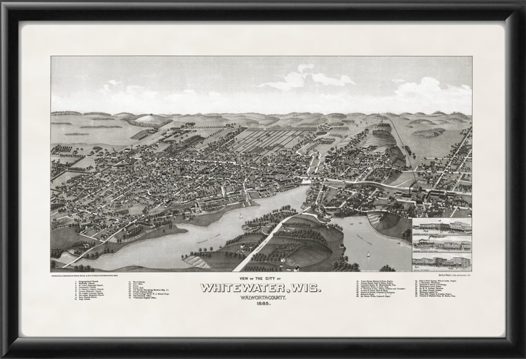 Whitewater WI 1855 Restored Map | Vintage City Maps