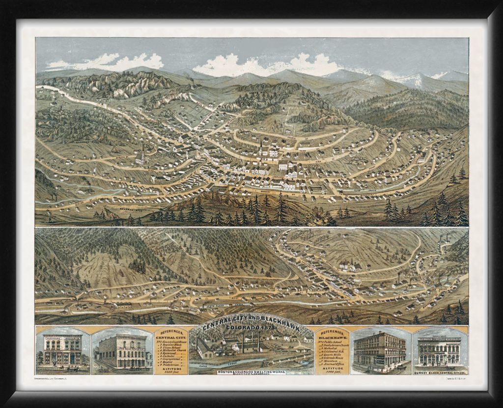 Central City & Black Hawk CO 1873 - Restored Bird's Eye View | Vintage ...