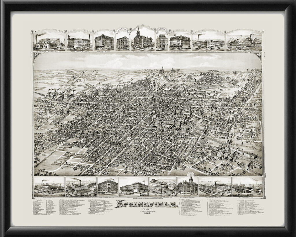 Springfield OH 1884 Restored Map | Vintage City Maps