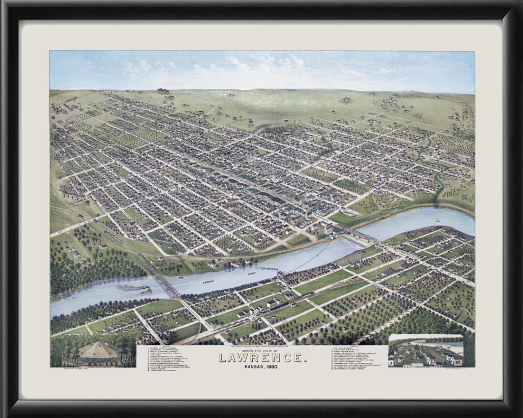 Lawrence KS 1880 Restored Map | Vintage City Maps
