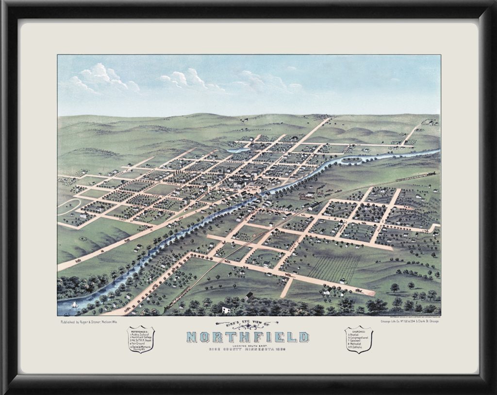 Northfield MN 1869 - Restored Bird's Eye View Map | Vintage City Maps