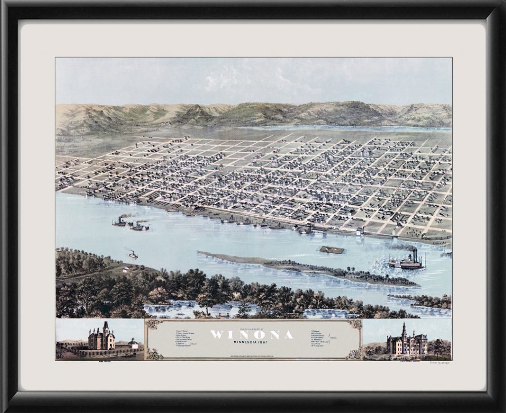 Winona MN 1867 Restored Map | Vintage City Maps
