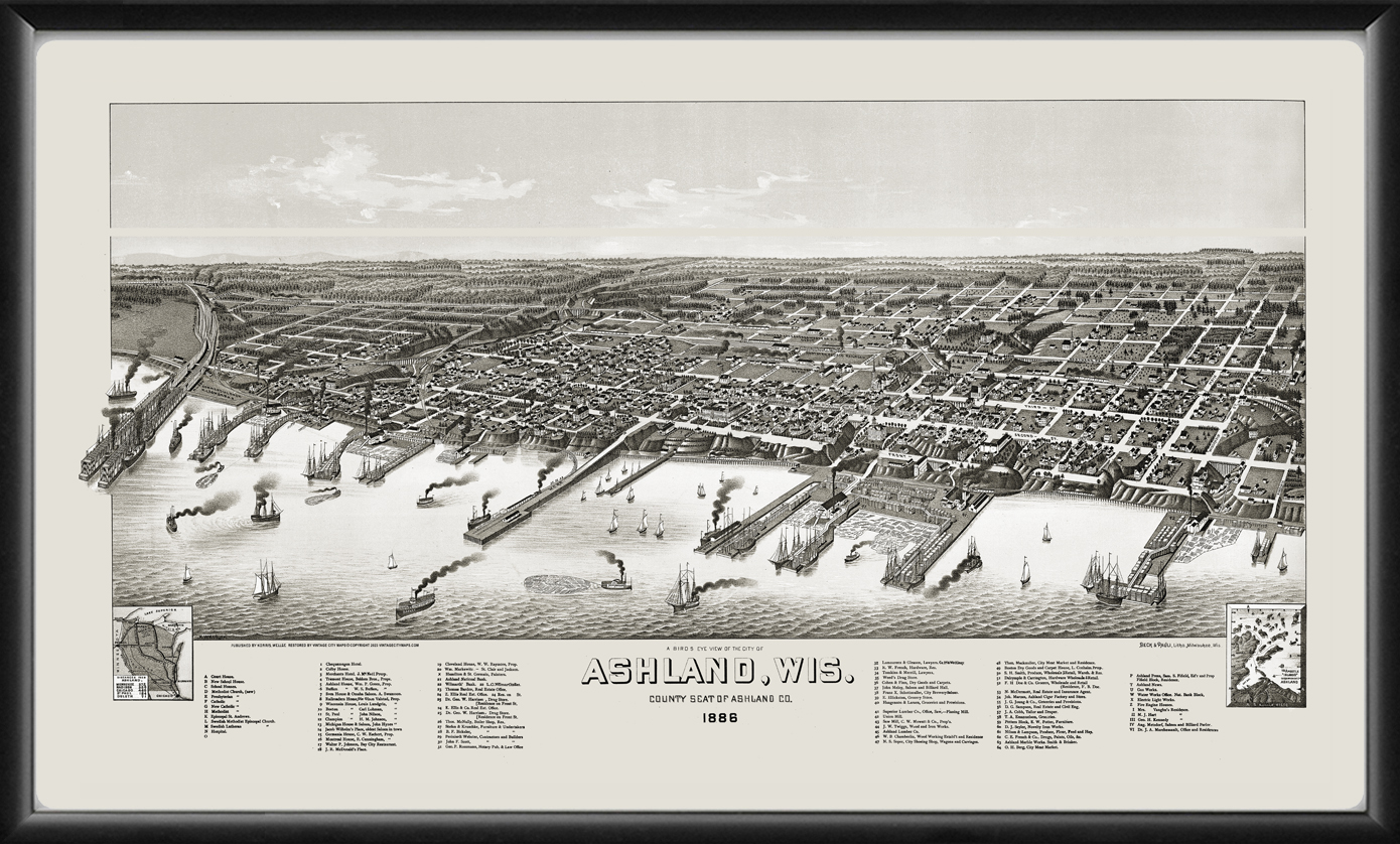 Ashland WI 1886 Restored Map | Vintage City Maps
