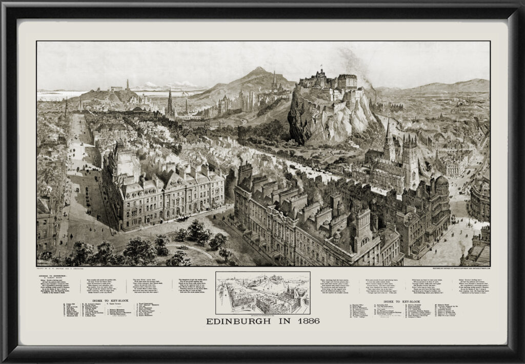 Edinburgh Scotland 1850 - Restored Bird's Eye View | Vintage City Maps