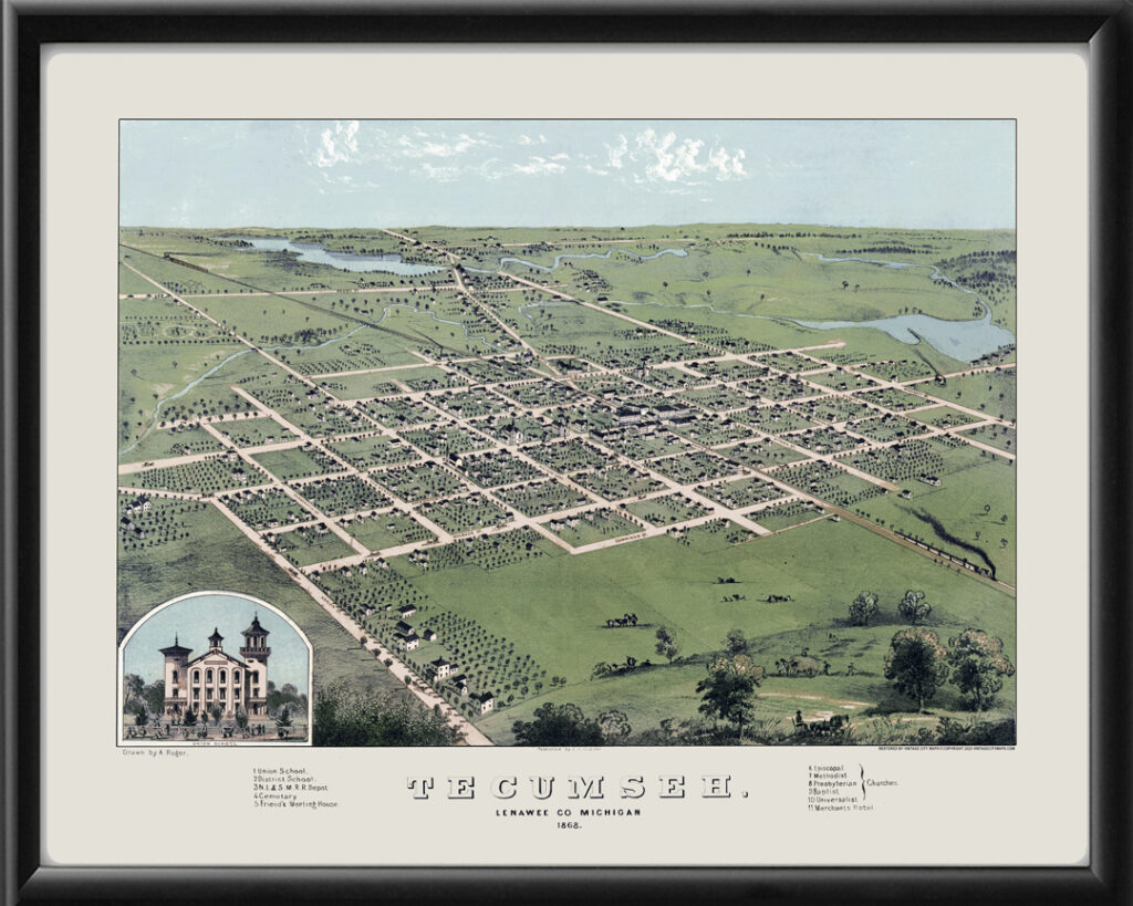 Tecumseh MI 1868 Restored Map | Vintage City Maps