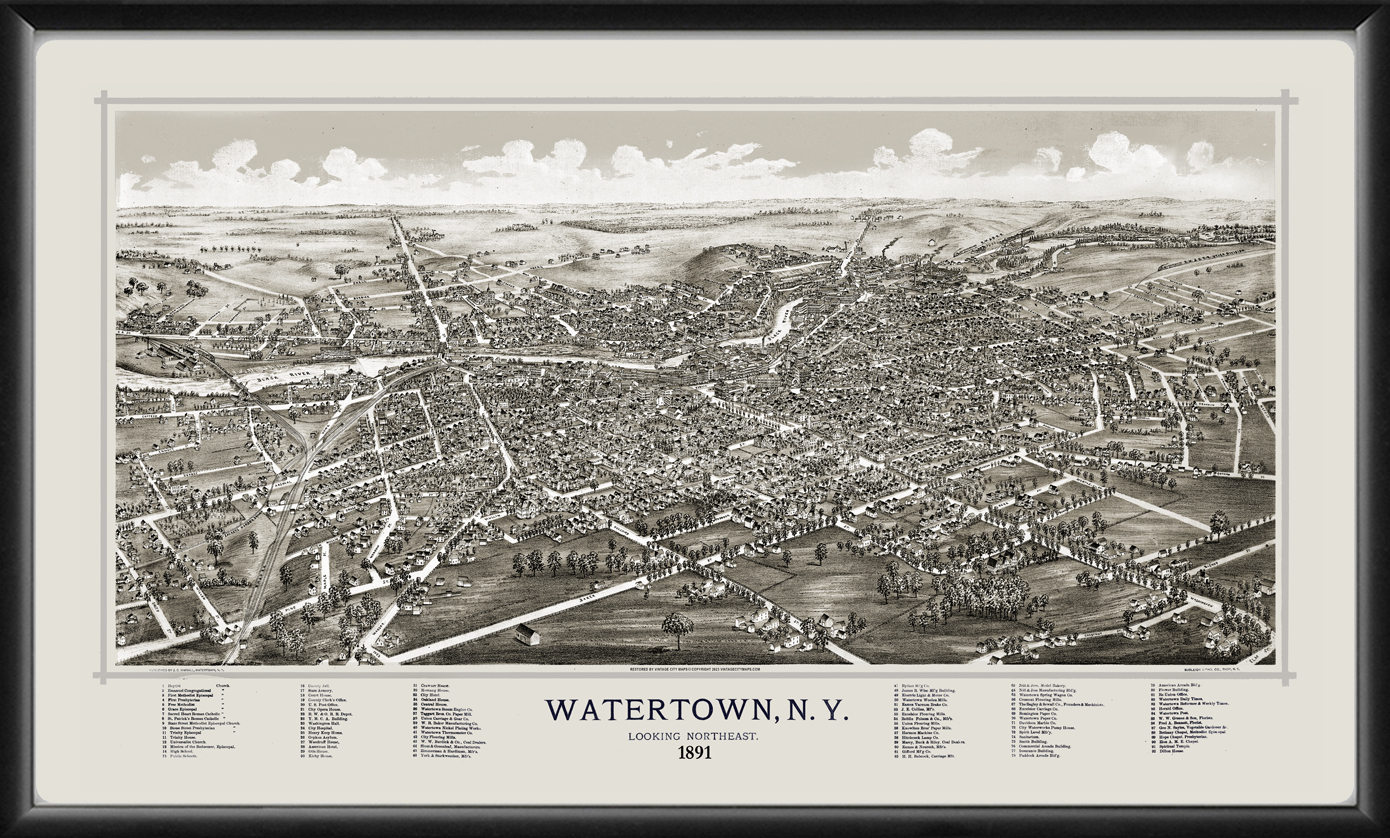 Watertown NY 1891 Restored Map | Vintage City Maps