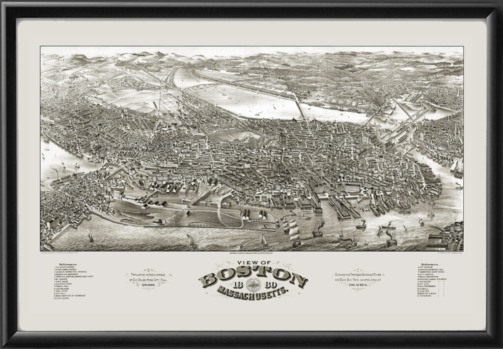 Boston MA 1880 Restored Map | Vintage City Maps