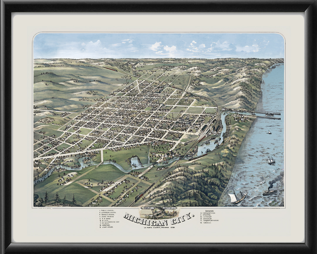 Michigan City IN 1869 Restored Map | Vintage City Maps
