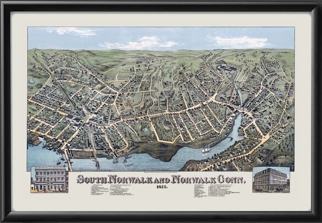South Norwalk & Norwalk CT 1875 Restored Map | Vintage City Maps