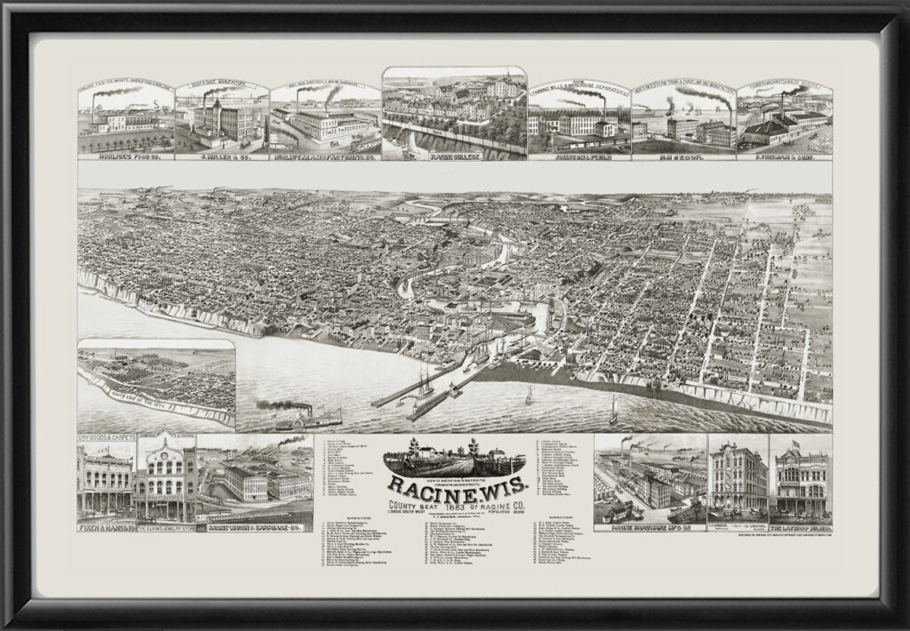 Racine WI 1883 Restored Map | Vintage City Maps