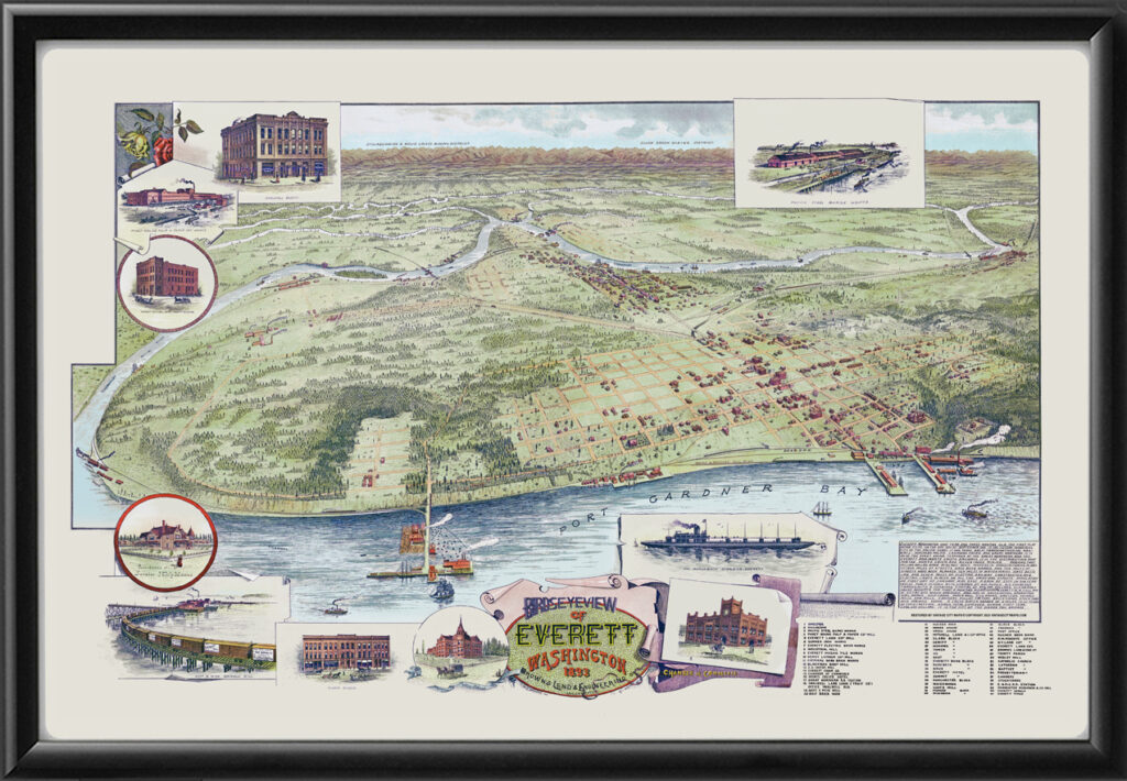 Everett WA 1893 Restored Map | Vintage City Maps