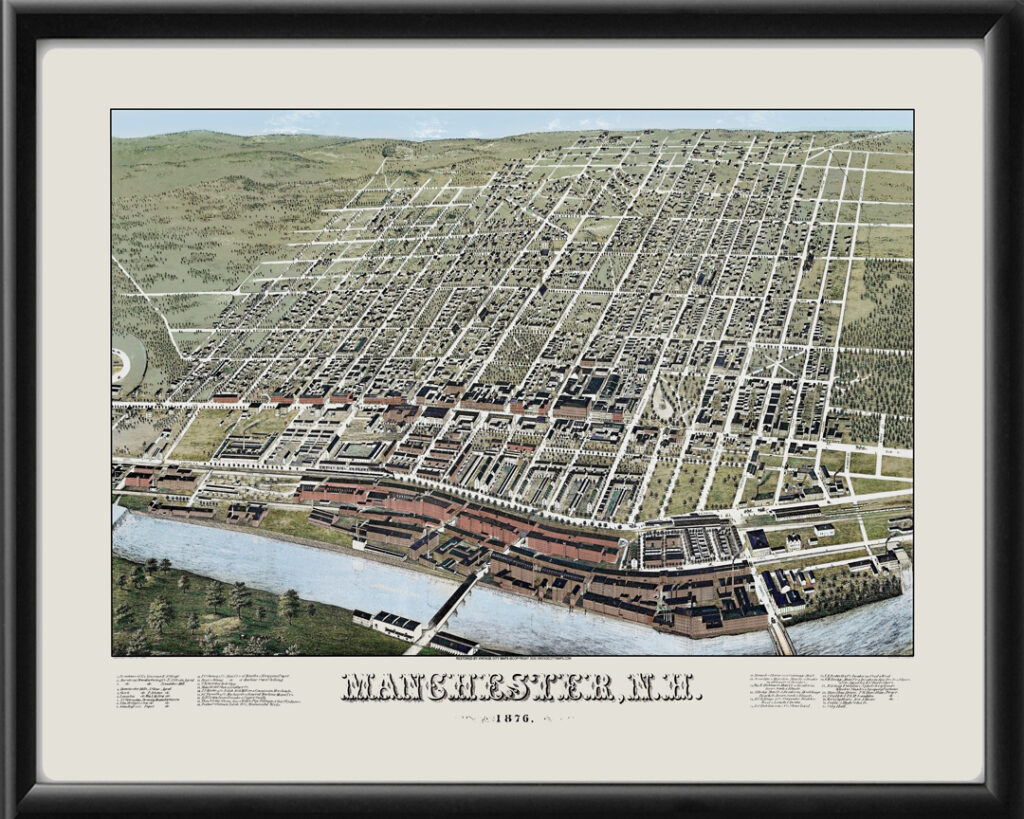 Manchester NH 1876 Restored Map | Vintage City Maps