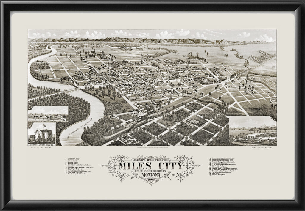 Miles City MT 1883 Restored Map | Vintage City Maps