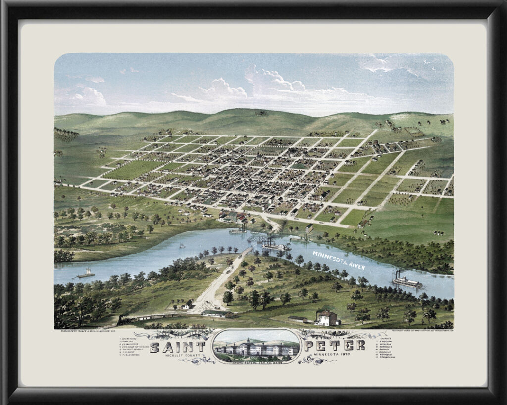 St. Peter MN 1870 Restored Map | Vintage City Maps