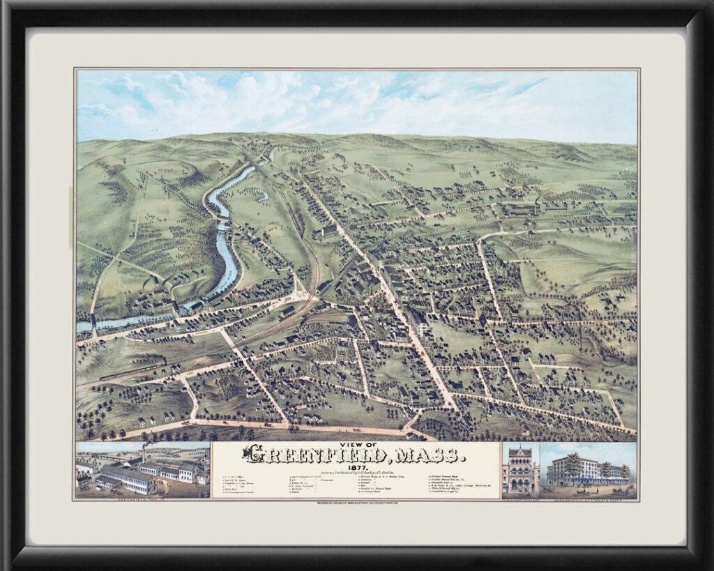 Greenfield MA 1877 Restored Map | Vintage City Maps