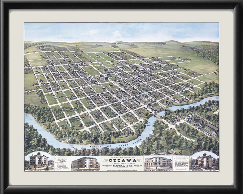 Ottawa, Kansas, 1872 - Vintage City Maps