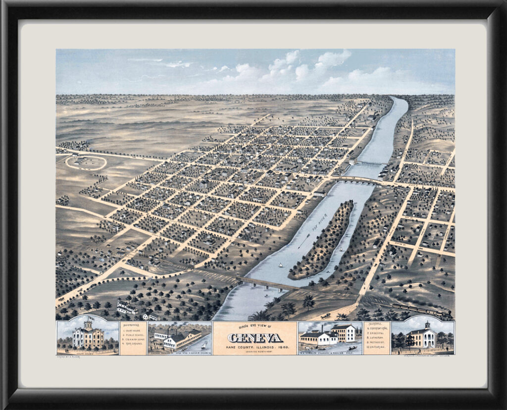 Geneva IL 1869 Restored Map | Vintage City Maps