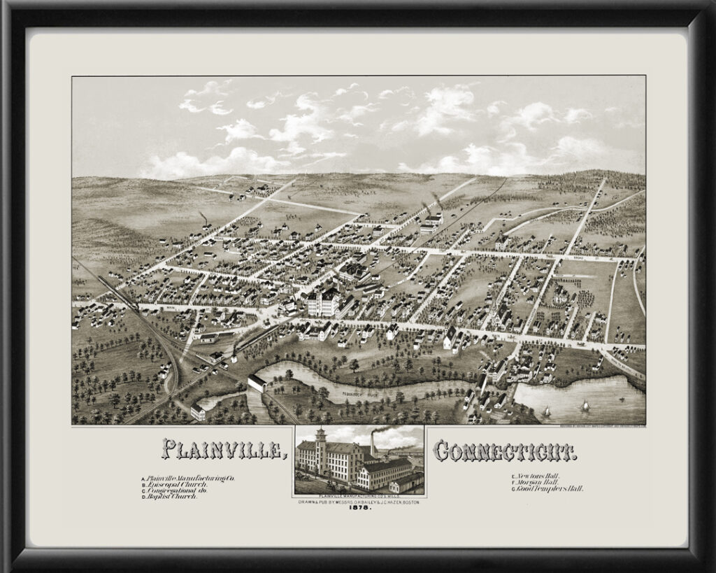 Plainville CT 1878 | Vintage City Maps - Restored Bird's Eye Views