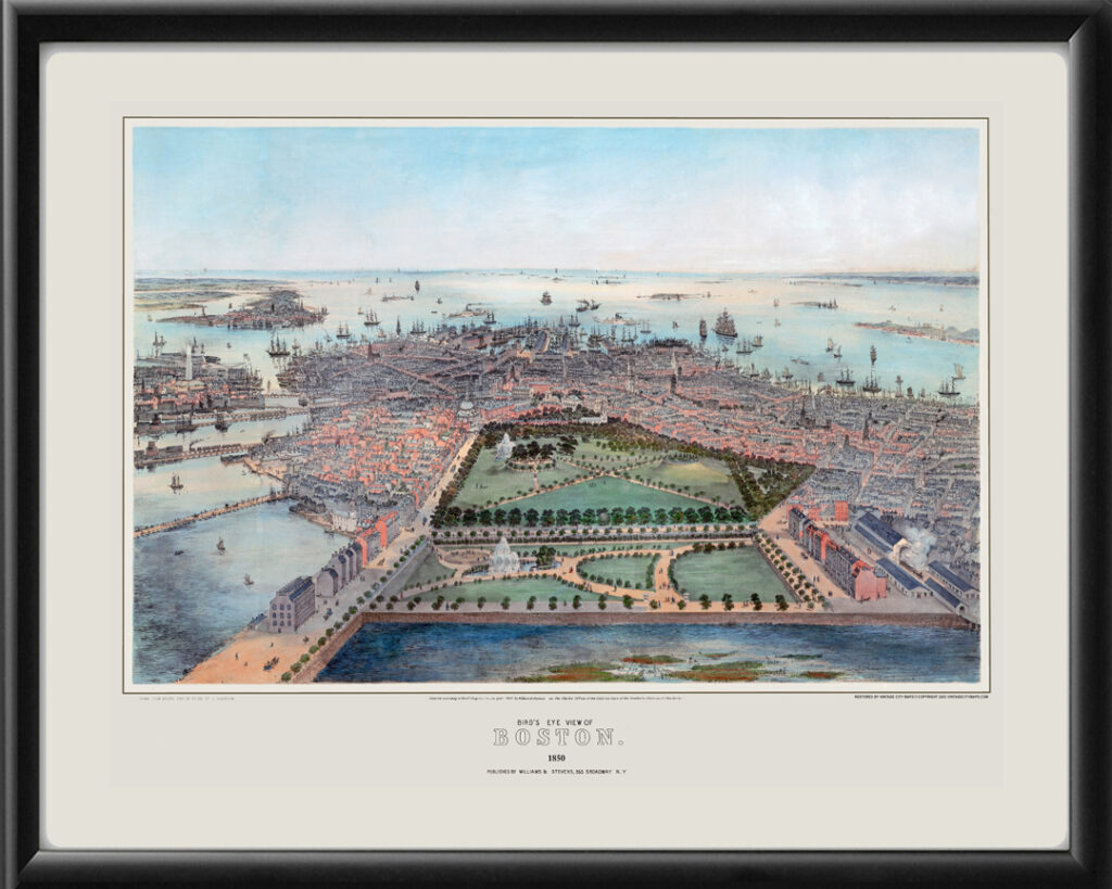 Vintage City Maps - Bird's Eye View of Boston, MA, 1850