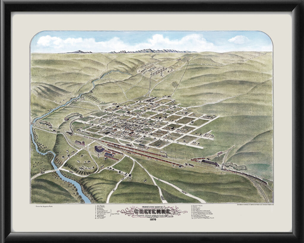 Cheyenne WY 1870 Restored Map | Vintage City Maps