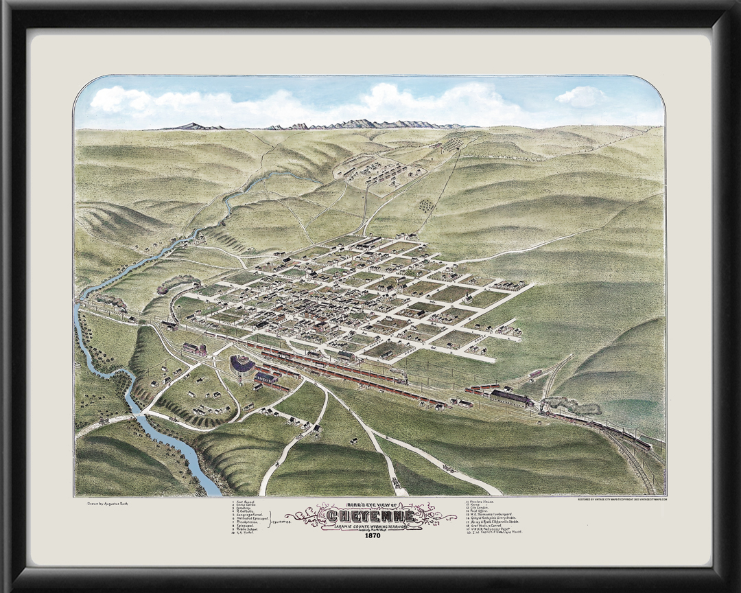 Cheyenne WY 1870 Restored Map | Vintage City Maps