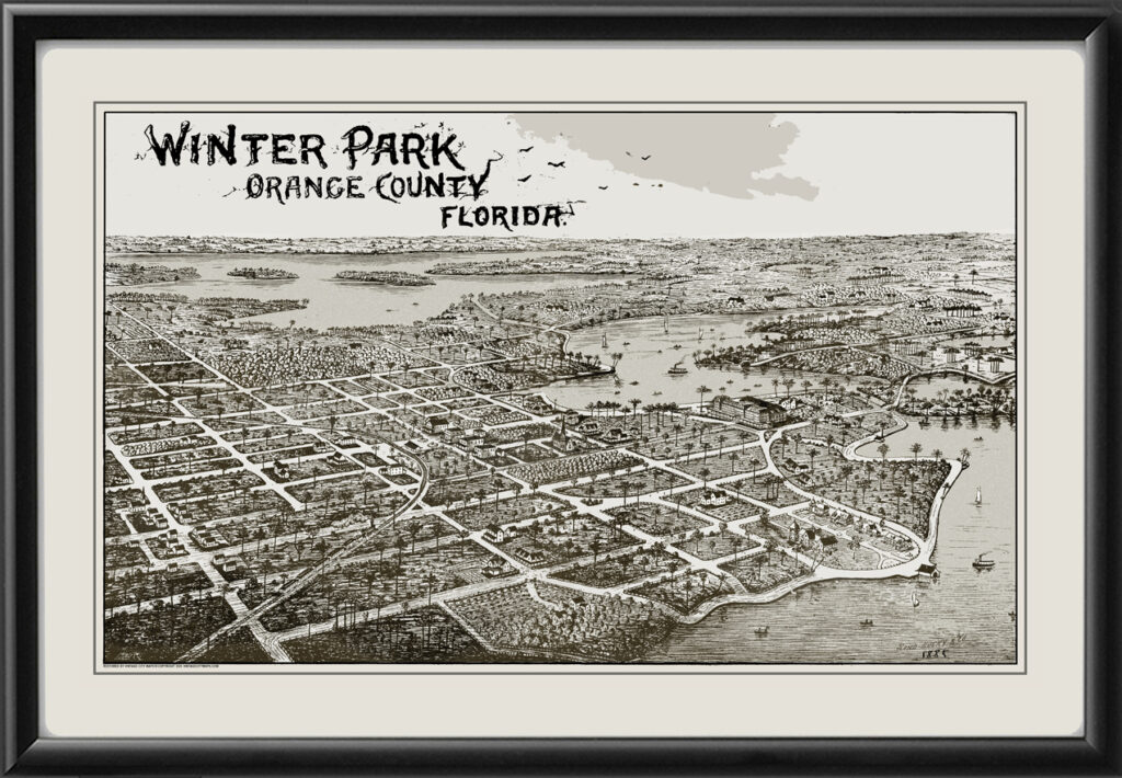 Vintage City Maps - Birdseye view of Winter Park, FL