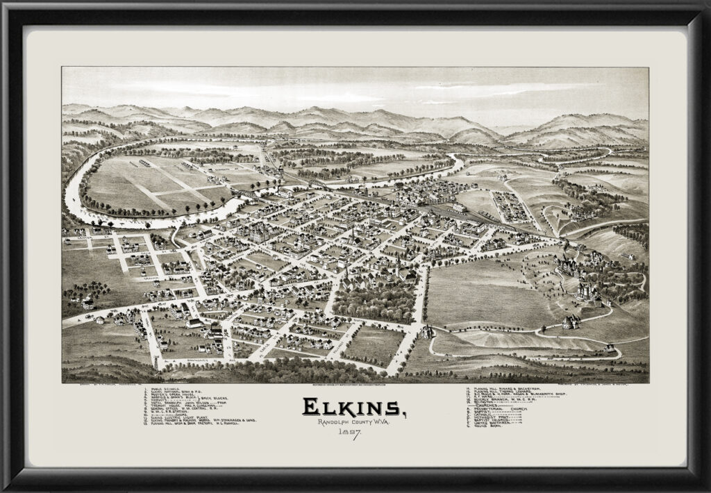Restored Bird's Eye View of Elkins WV 1897 - Vintage City Maps