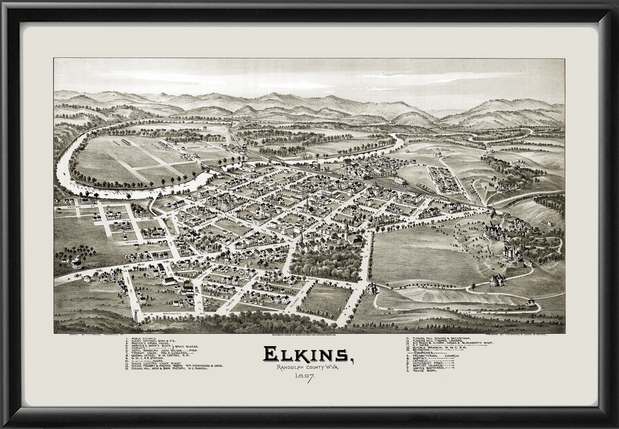 Restored Bird's Eye View of Elkins WV 1897 - Vintage City Maps