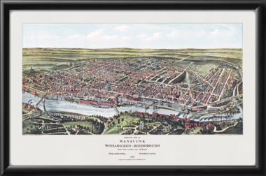 Restored bird's eye view map of Manayunk, Philadelphia, PA 1907