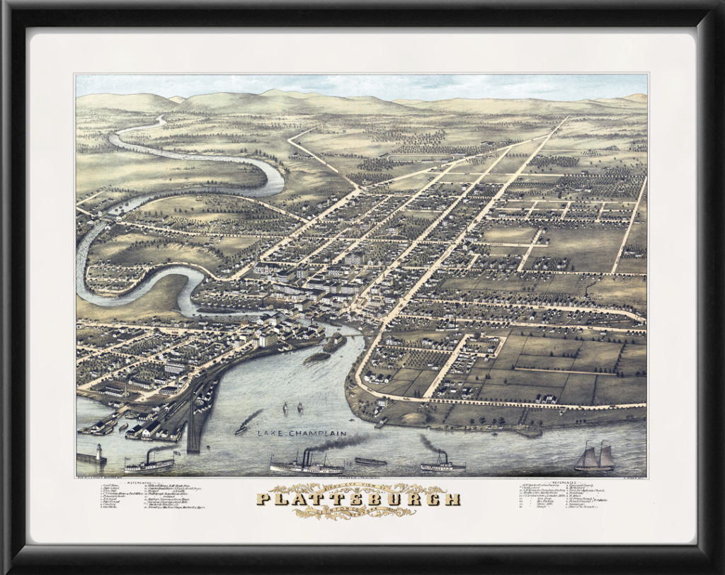 Restored Map of Plattsburgh NY 1877 by Vintage City Maps