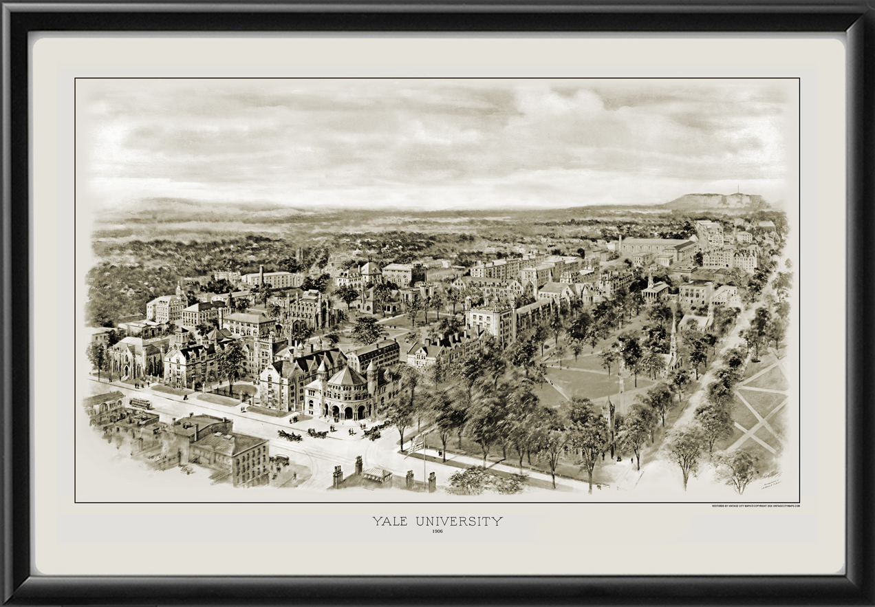 Yale University 1906 - Restored Bird's Eye View - Vintage City Maps