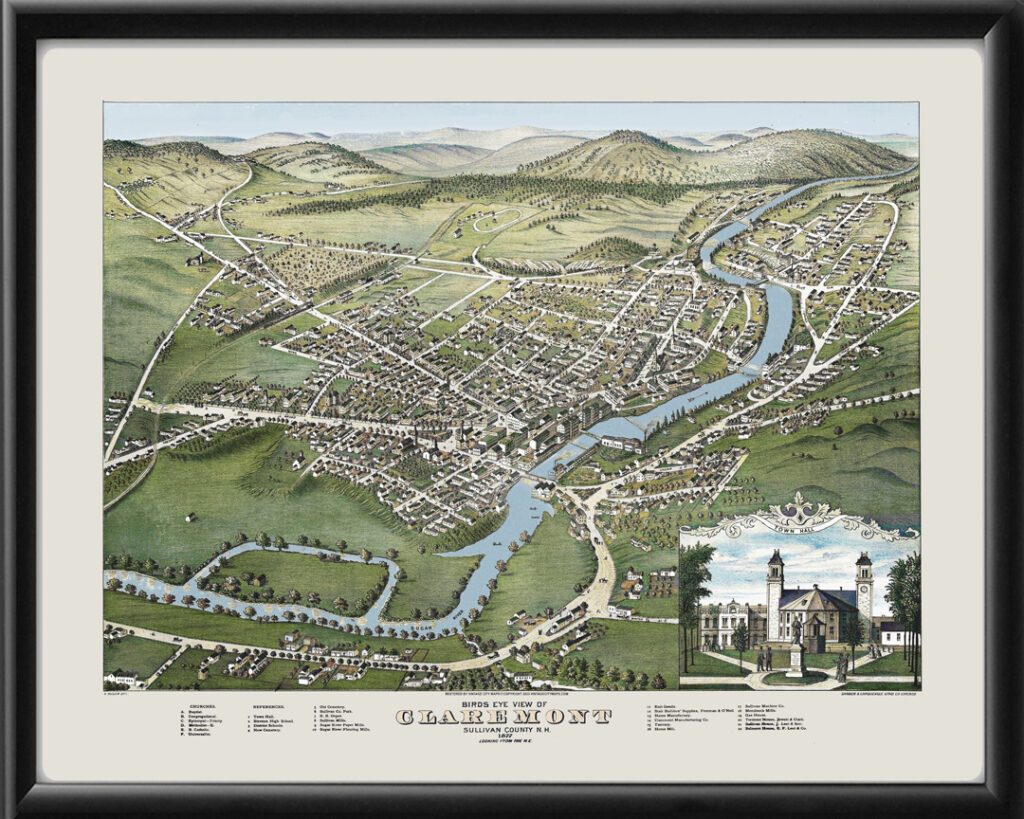 Claremont, N.H. 1877 - Vintage City Maps - Restored Maps