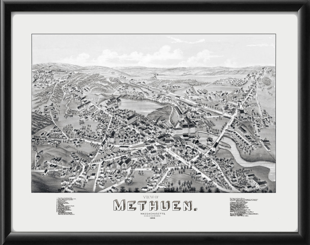 Restored bird's eye view of Methuen, MA 1882 - Vintage City Maps