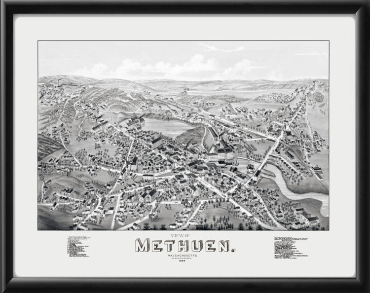 Restored bird's eye view of Methuen, MA 1882 - Vintage City Maps