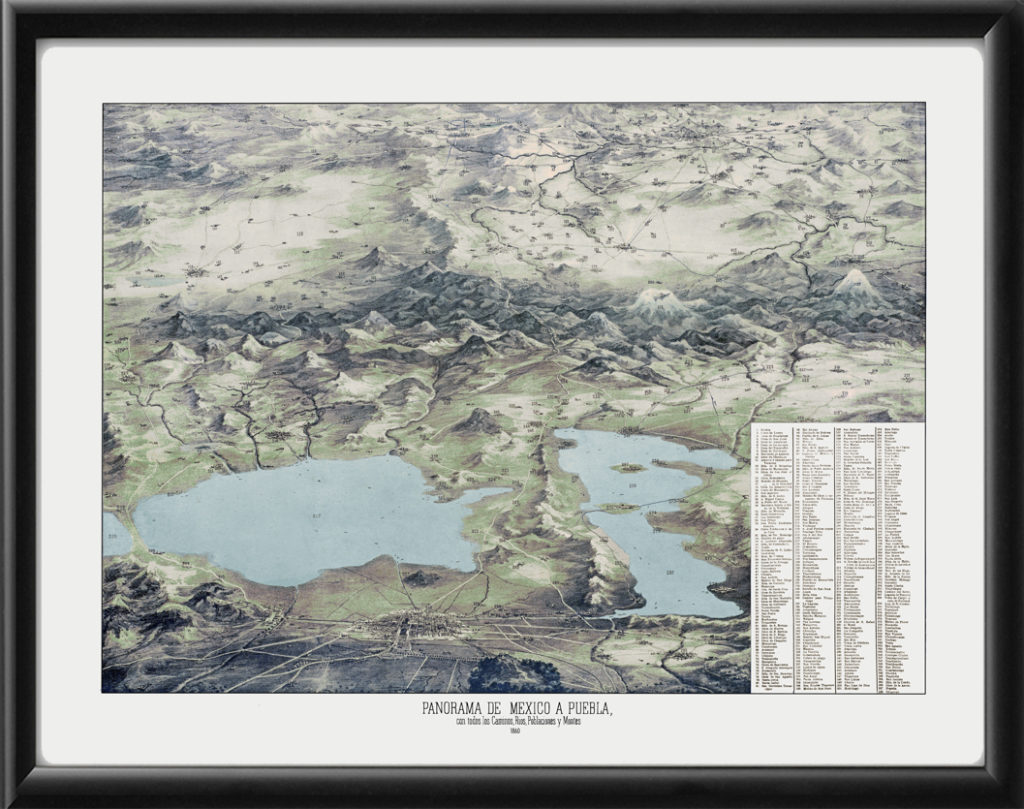 Restored panoramic map of Mexico City, 1860 - Vintage City Maps