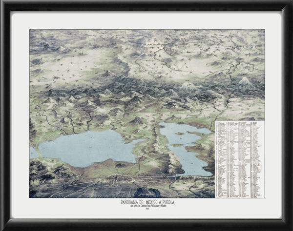 Restored panoramic map of Mexico City, 1860 - Vintage City Maps