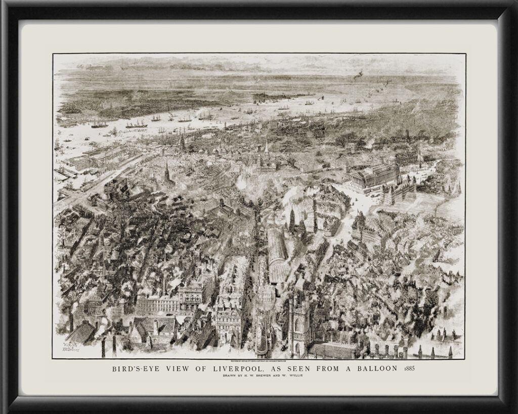 Bird's Eye View of Liverpool, England 1885 - Vintage City Maps