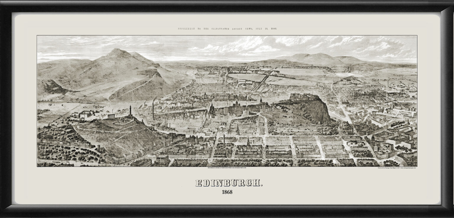 Edinburgh Scotland 1850 - Restored Bird's Eye View | Vintage City Maps